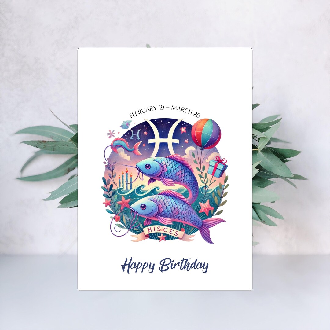 Pisces -hisces Birthday Card | Horoscope Birthday Card | Cute Bday Card ...
