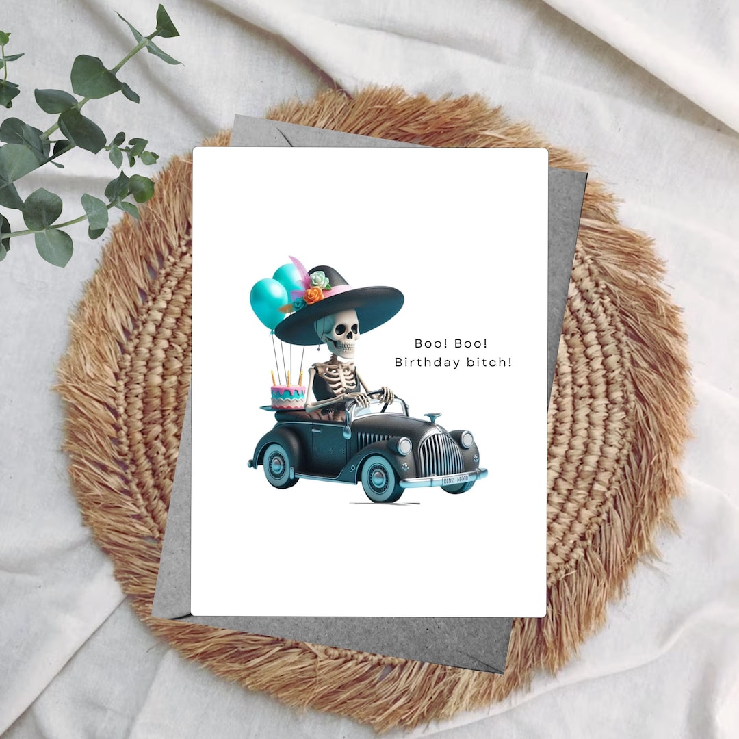 Skeleton Birthday Card | Funny Bday Card | Cute Halloween Card | Spooky ...