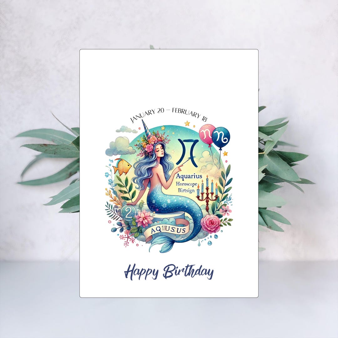 Aquarius Birthday Card | Horoscope Birthday Card | Cute Bday Card ...