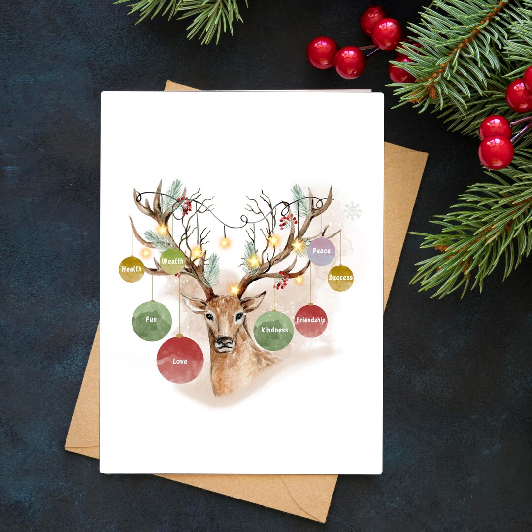 Whimsical Reindeer Christmas Card Christmas Wishes Card Reindeer ...