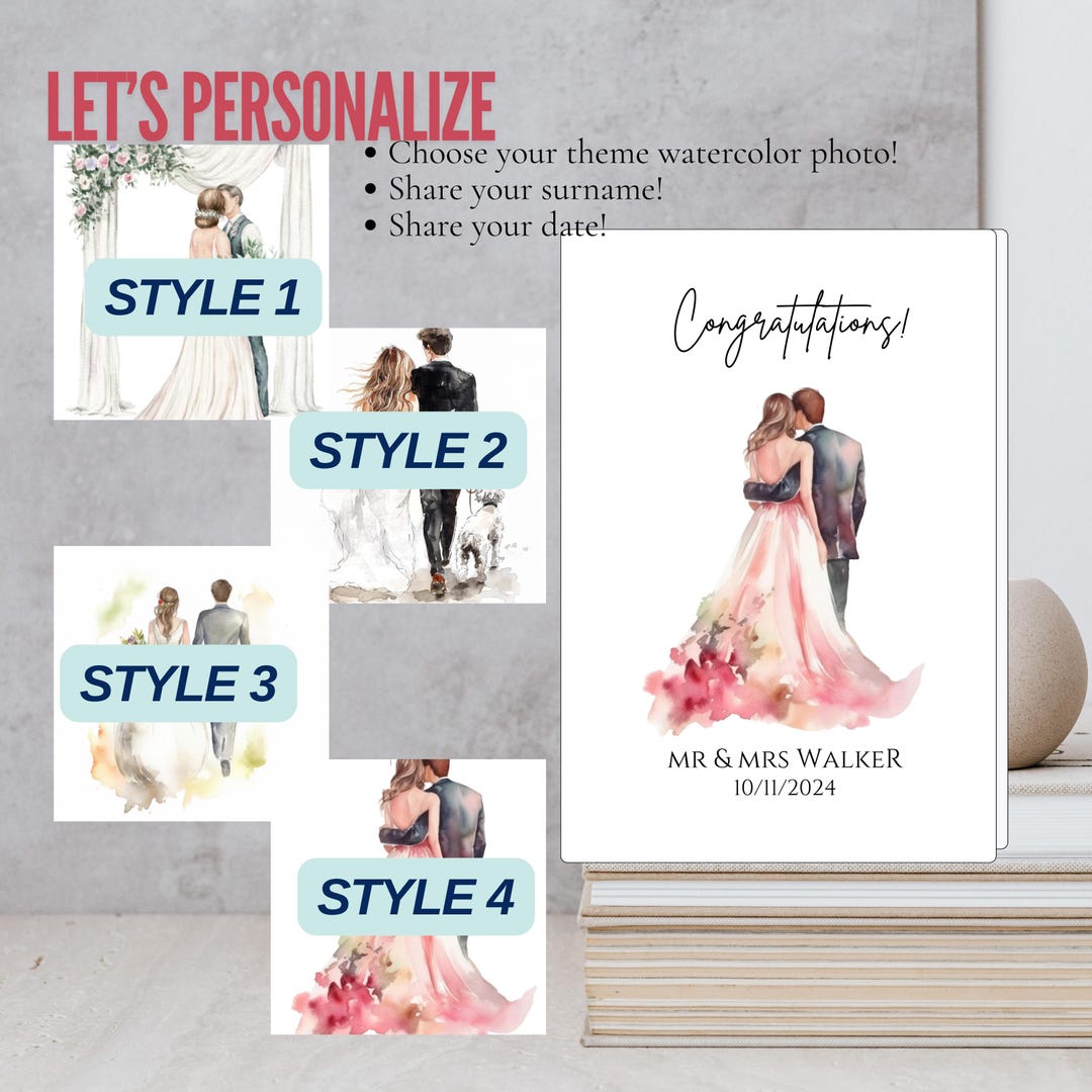 Watercolor Bride and Groom Wedding Card: Personalized Congratulations ...