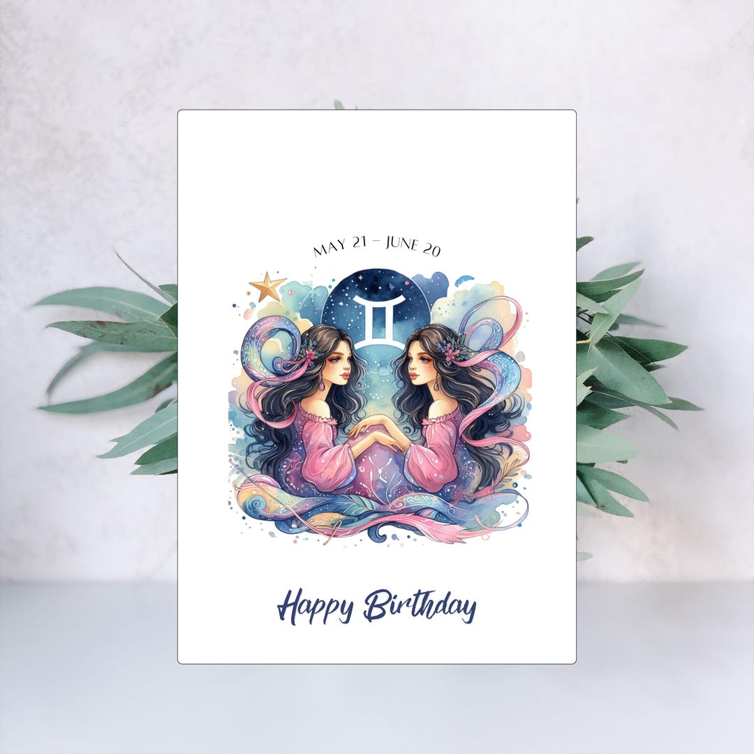 Gemini Birthday Card | Horoscope Birthday Card | Cute Bday Card ...