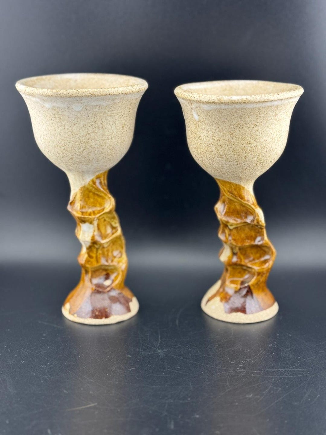 Pair of Handmade Glazed Pottery Wine Goblets - Etsy