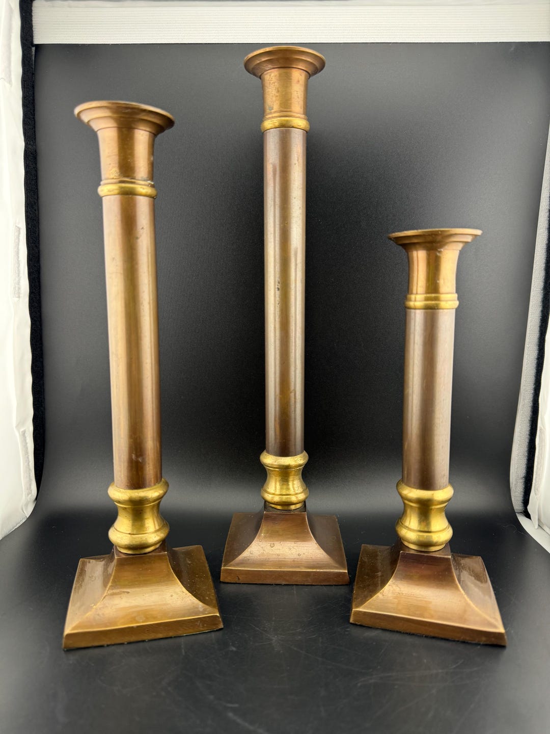 Set of Three Century Two-tone Brass Taper Candlesticks - Etsy