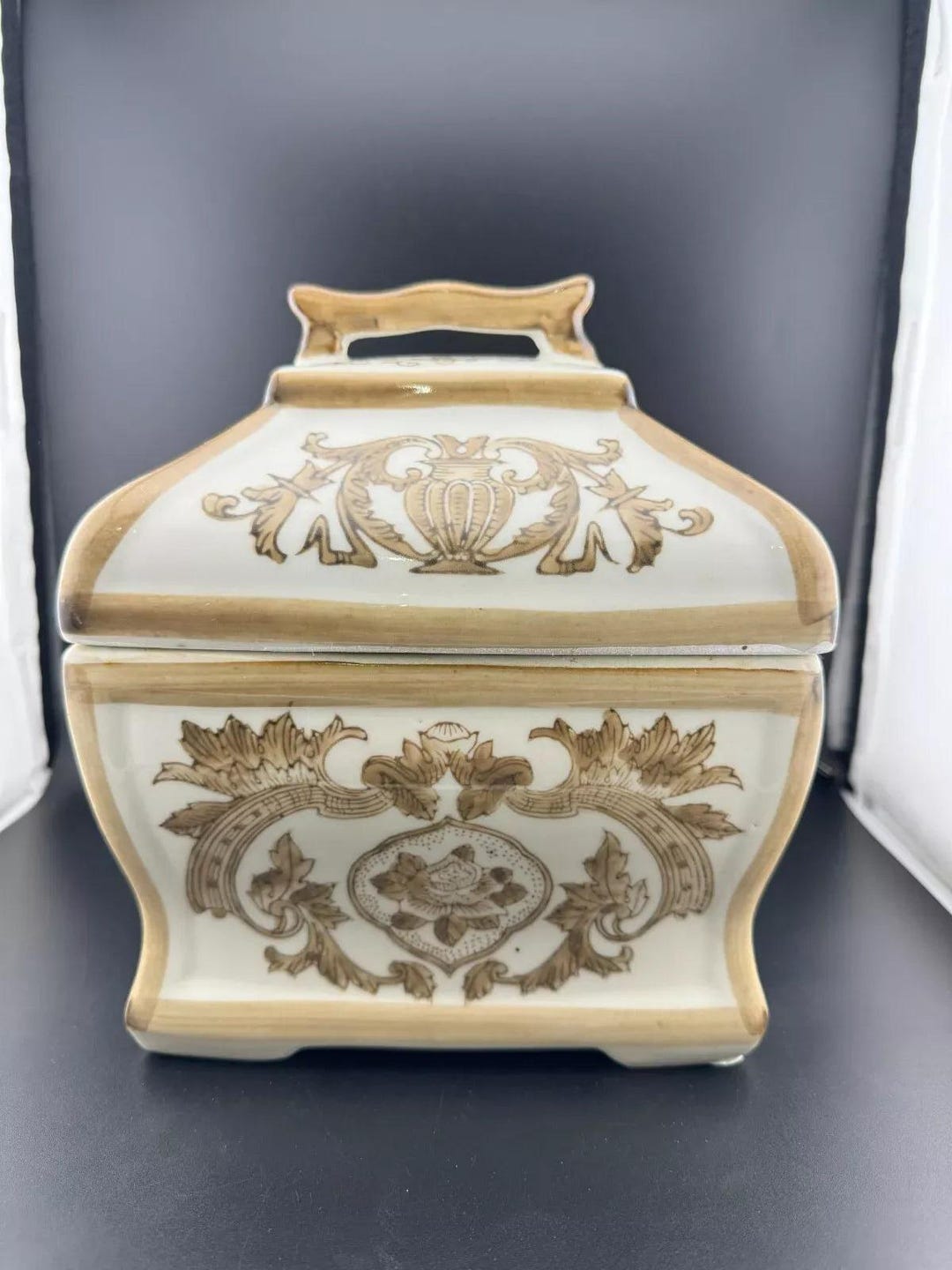 Chinese Ceramic Box With Lid, Brown & White - Etsy