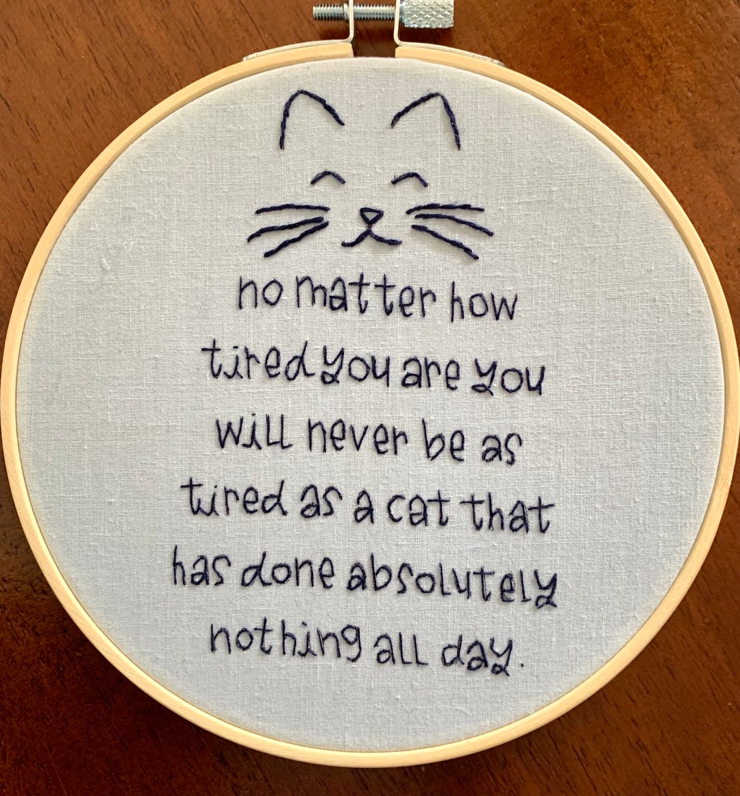 Lazy Cat Motto Hand Embroidery Hoop Art - Etsy