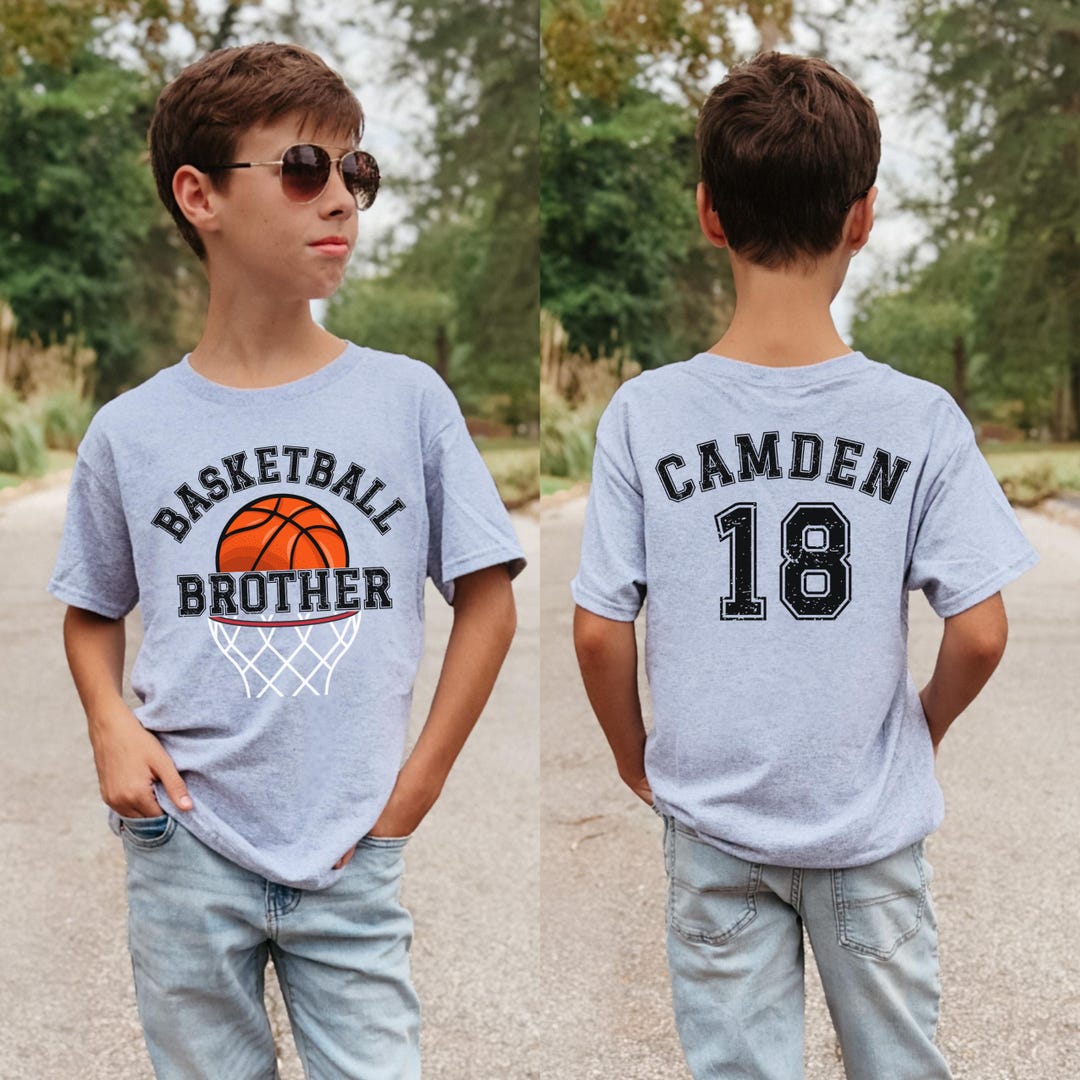 Custom Basketball Brother Shirt, Front and Back, Little Kid Basketball ...