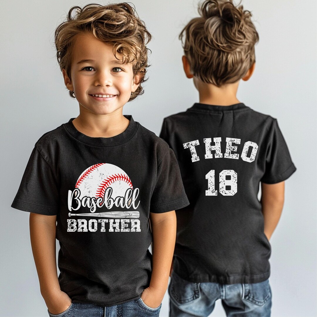 Custom Baseball Brother Shirt, Front and Back, Little Kid Baseball, Big ...