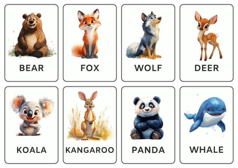 ANIMALS • 34 Montessori English-spanish Educational Cards • Printable ...