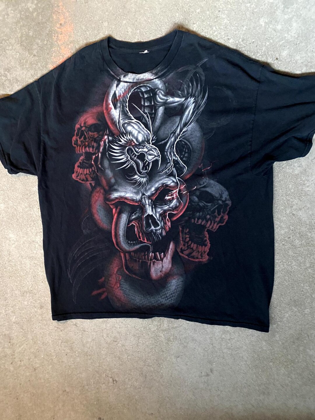 Black Y2k Dragon and Skull Short Sleeve Shirt - Etsy