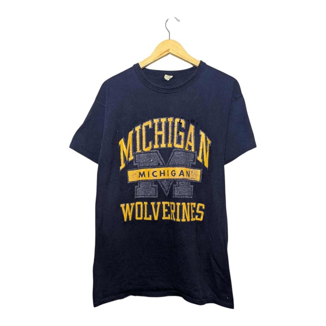 Vintage 80s Champion Michigan Wolverines Script Logo T-shirt Size XL ...