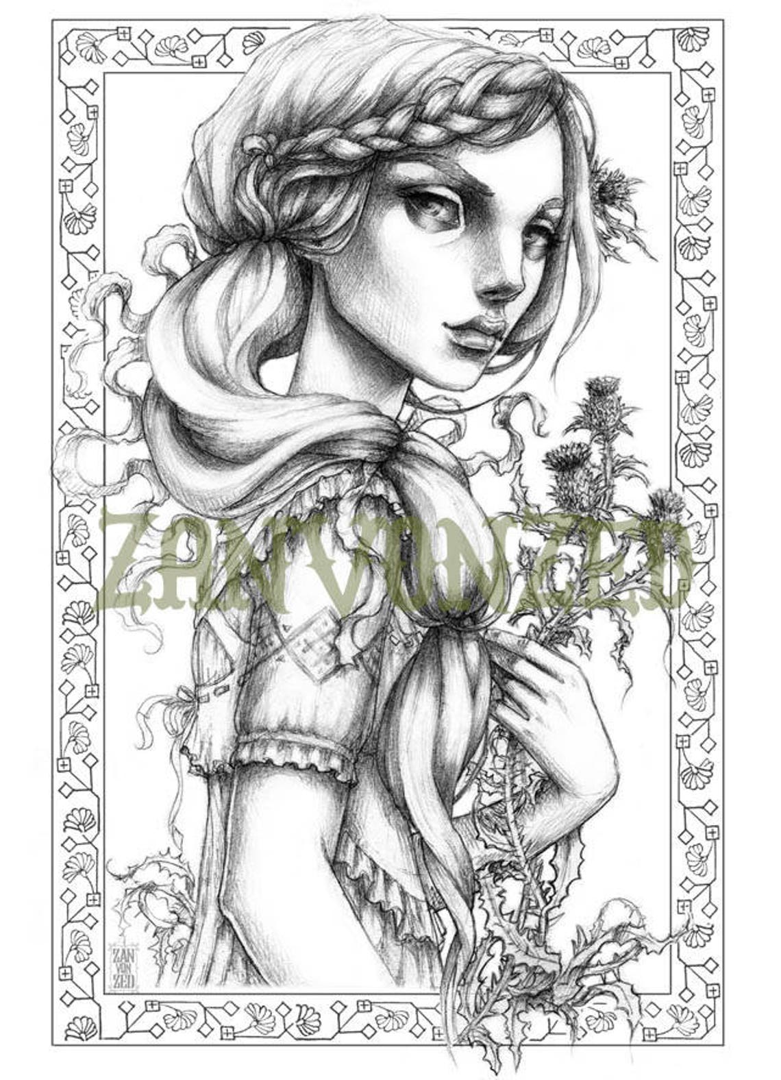 Printable Adult Coloring Page Grayscale Coloring Woman | Etsy