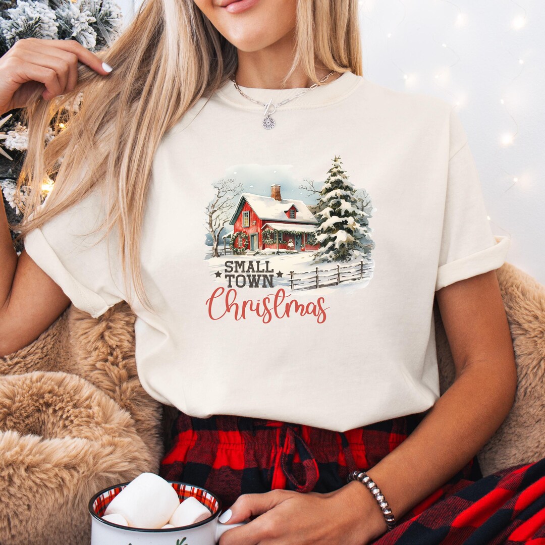 Small Town Christmas T-shirt Cozy Winter Scene Tee, Rustic Snowy House ...