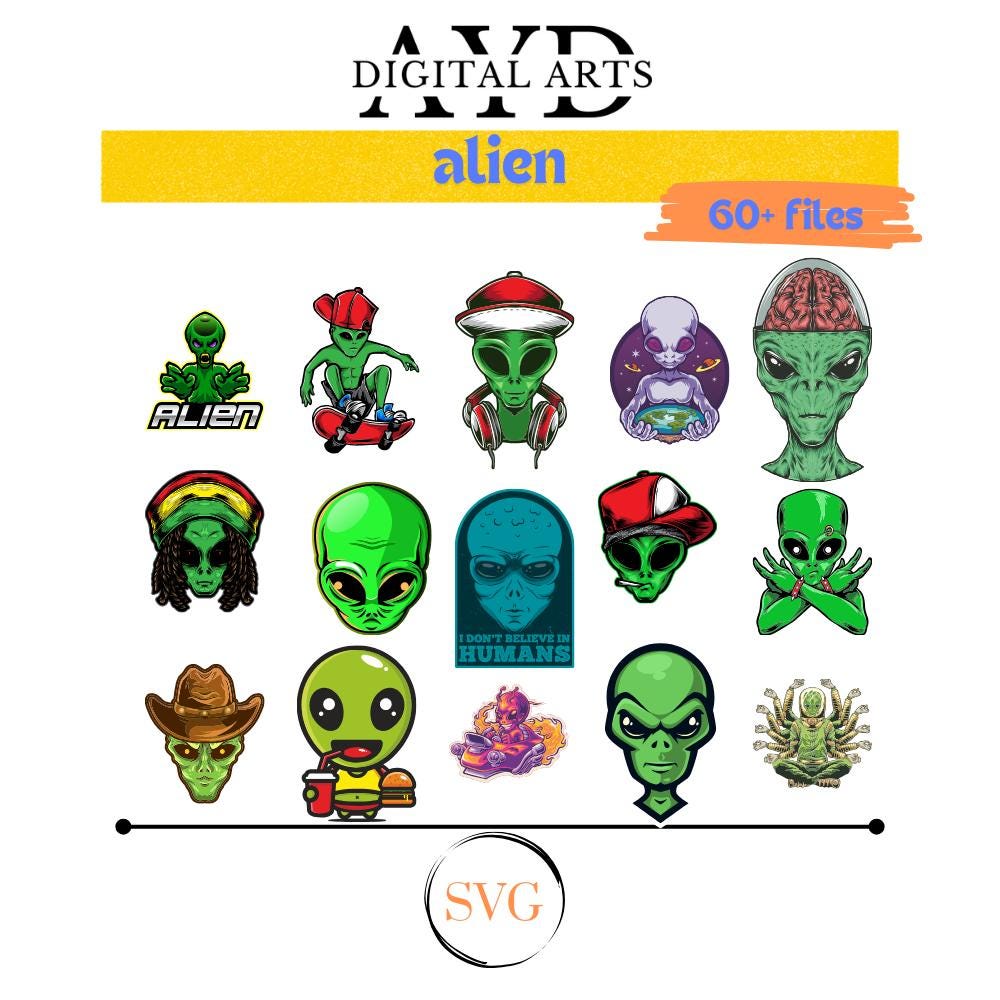 Alien Svg, Alien Head, Alien Face, Cute Alien, Alien Svg Bundle, Ufo ...