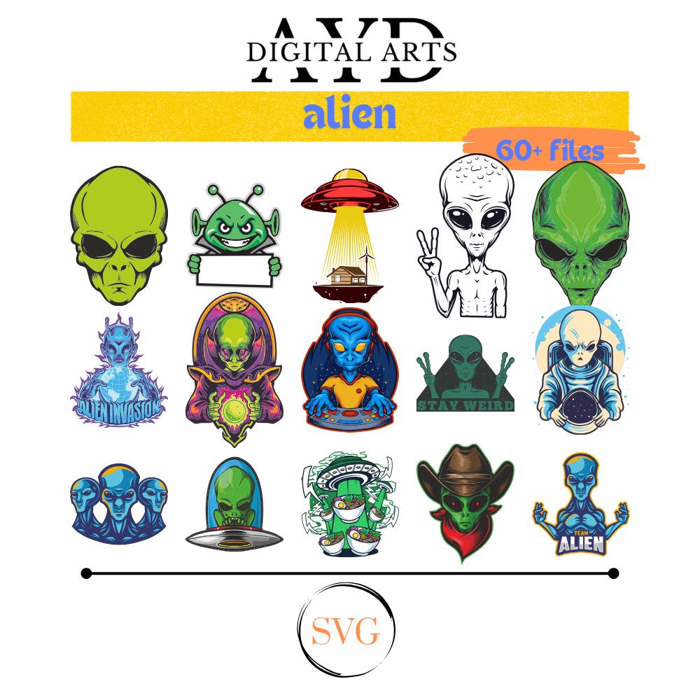 Alien Svg, Alien Head, Alien Face, Cute Alien, Alien Svg Bundle, Ufo ...