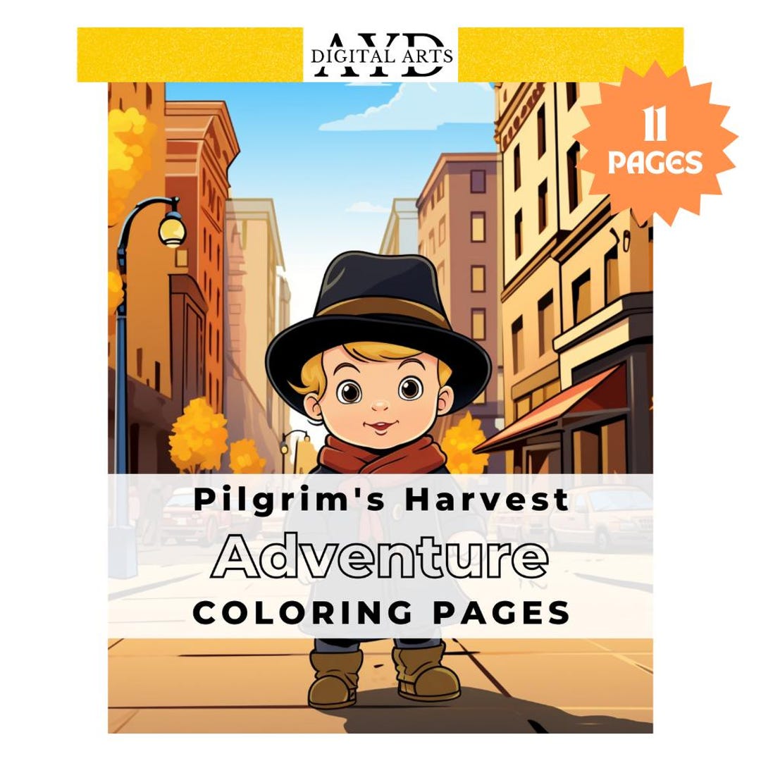 Pilgrim's Harvest Adventure Coloring Pages, Thanksgiving Autumn Scenes ...