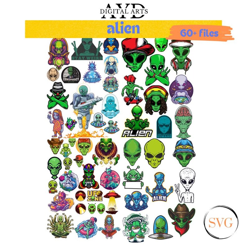 Alien Svg, Alien Head, Alien Face, Cute Alien, Alien Svg Bundle, Ufo ...