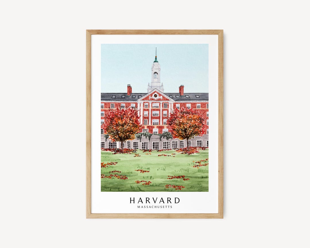 Harvard University Travel Print Watercolor Painting Massachusetts Fall ...