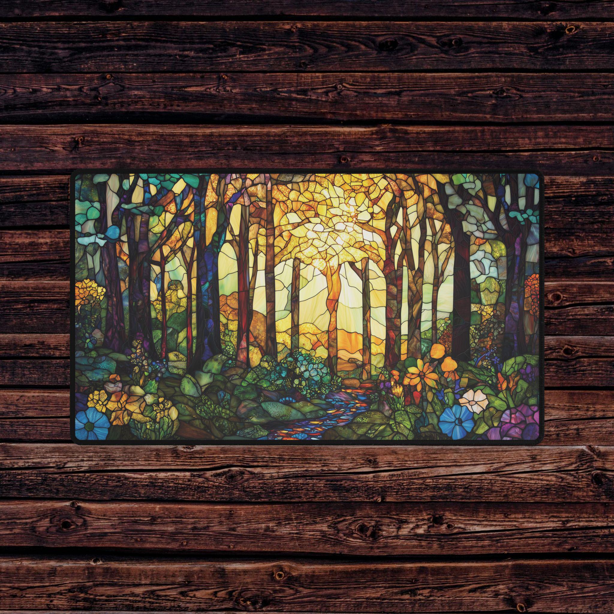 The Mana Market: Stained Glass Forest Playmat - Etsy