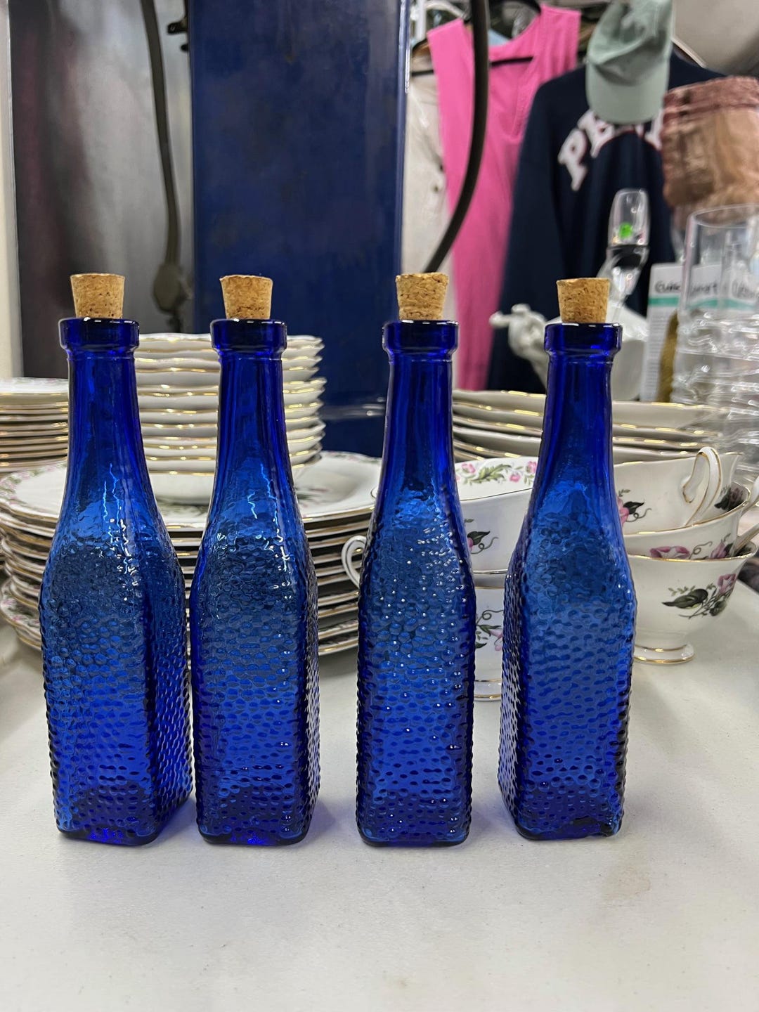 Cobalt Blue Glass Bottles With Cork, Set of 4 - Etsy