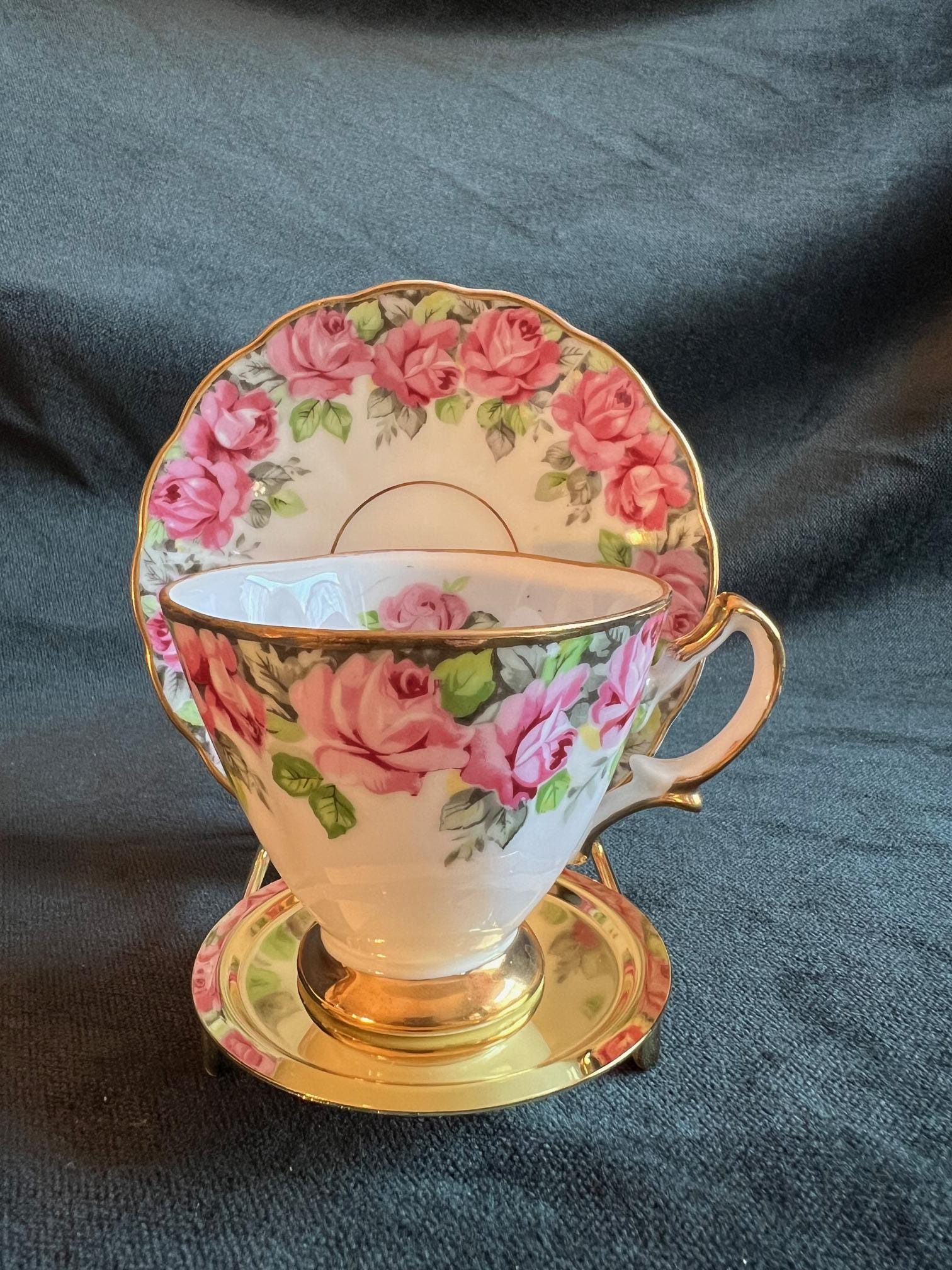 Rose Pattern Tea Cup and Saucer - Etsy
