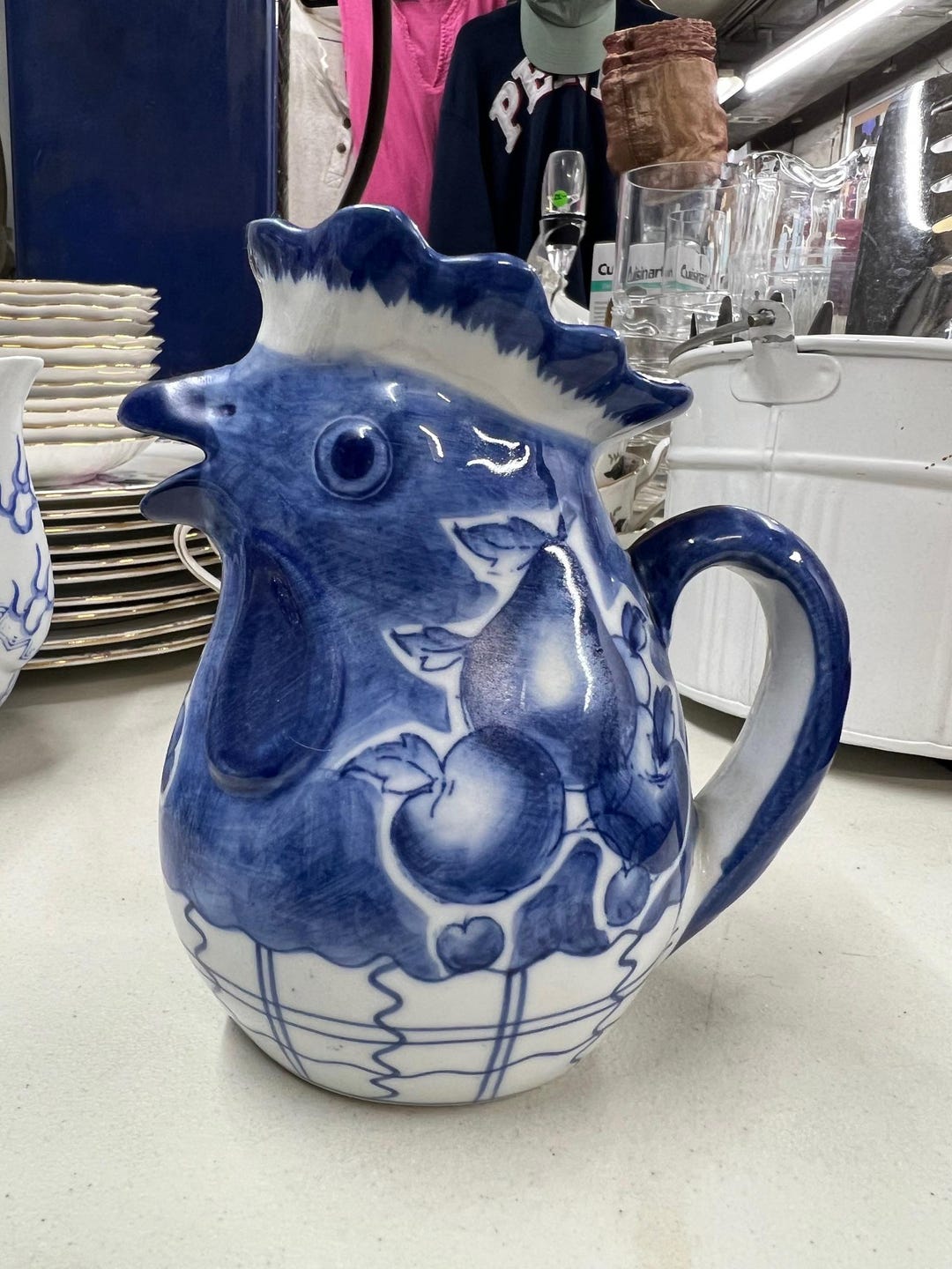 Vintage Ceramic Blue and White Chicken Rooster Creamer | Pitcher ...
