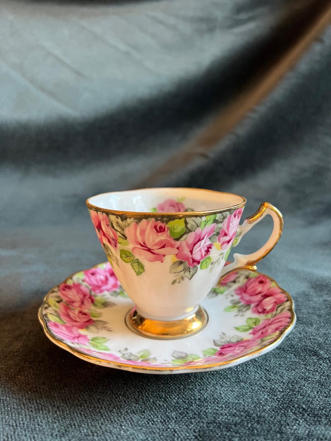 Rose Pattern Tea Cup and Saucer - Etsy