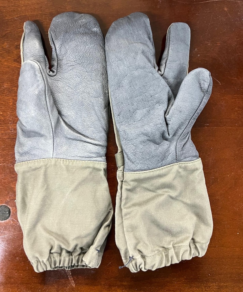 Vintage Military Trigger Finger Mittens Canvas & Leather Shell With ...