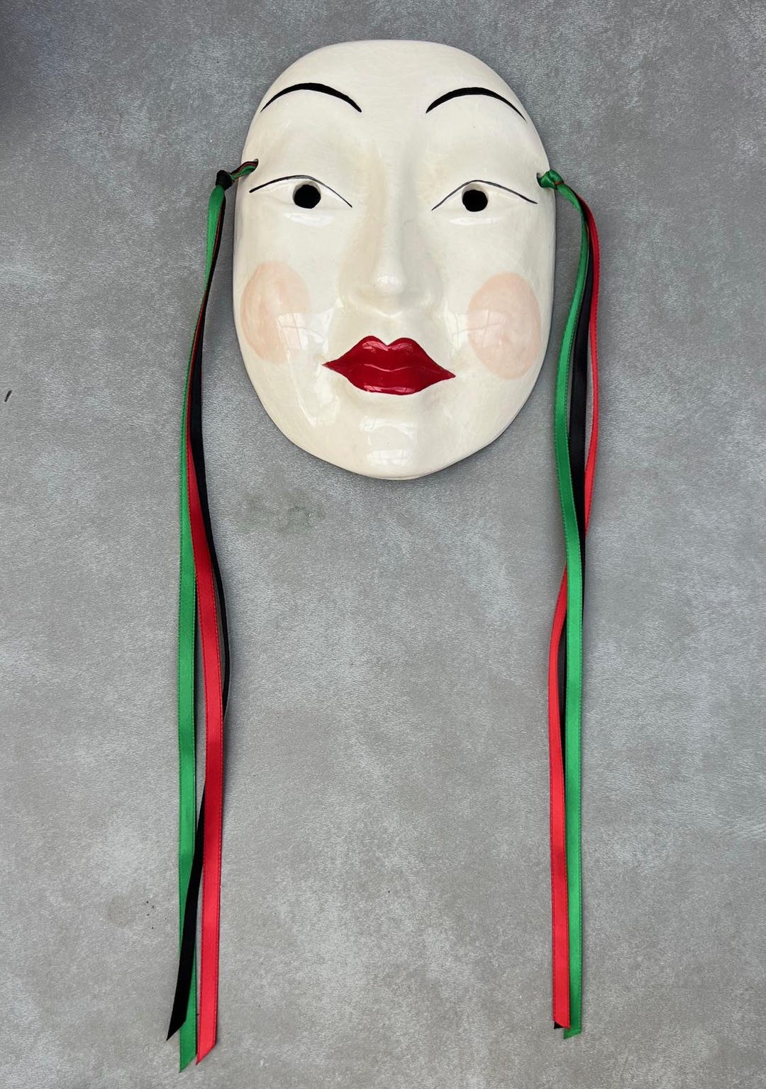 Vintage Asian Face Mask~wall Hanging Decor~hand Painted With Streamers ...