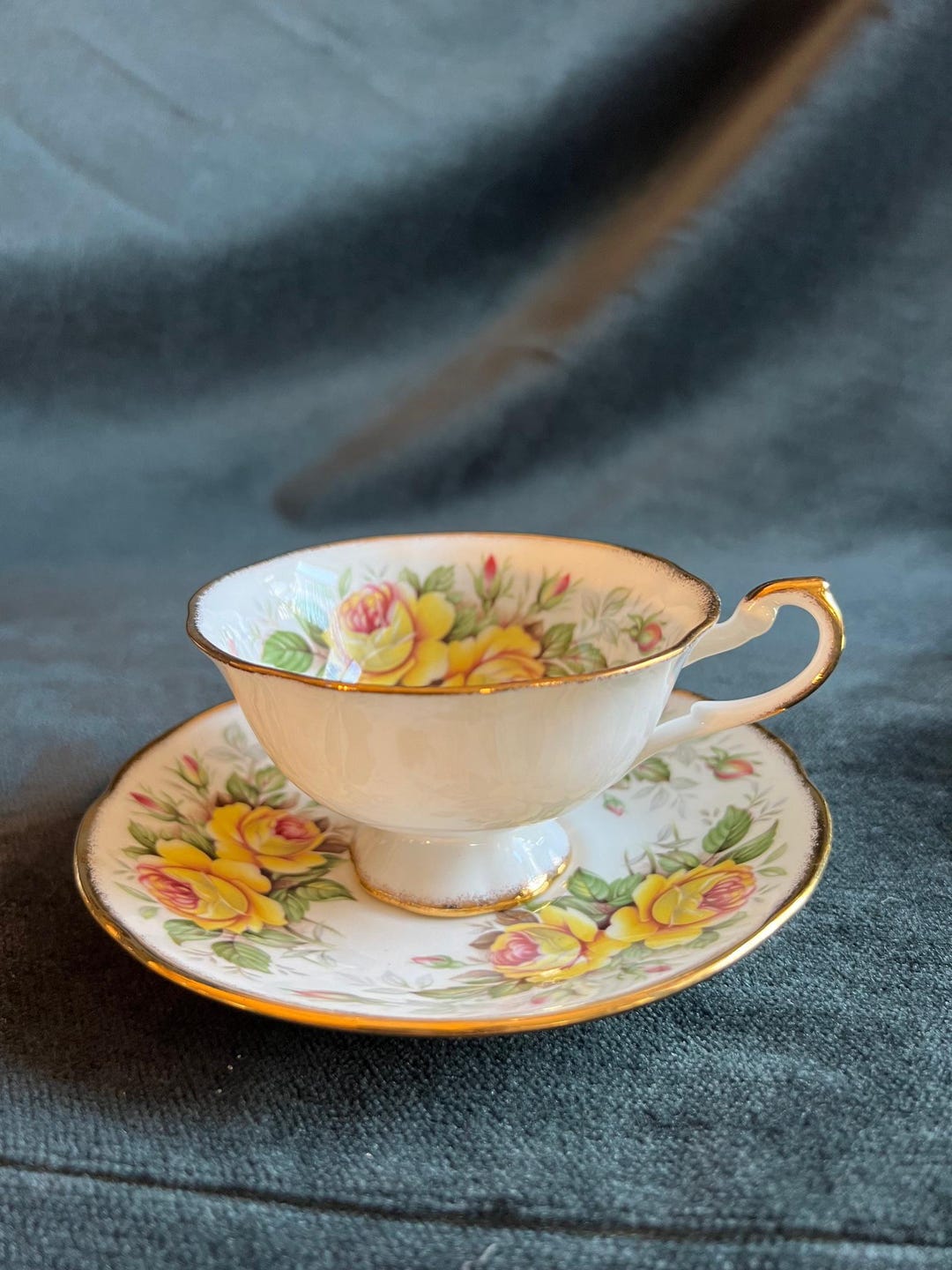Royal Heritage Yellow Rose Tea Cup and Saucer; Floral Yellow Roses Fine ...