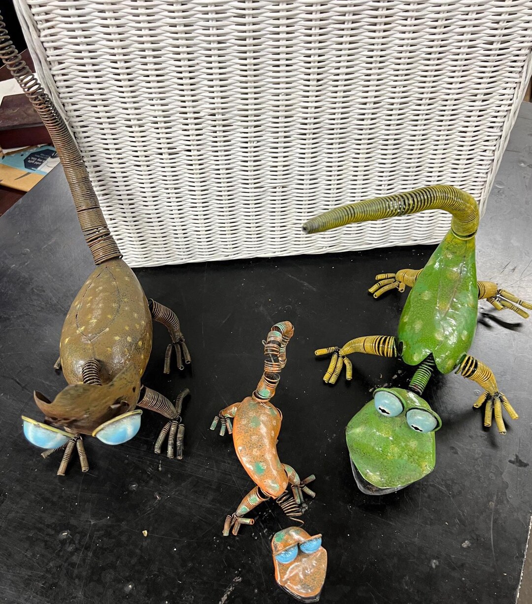Set of 3 Metal Lizards-fun Tin Metal & Springs Animal Sculptures - Etsy
