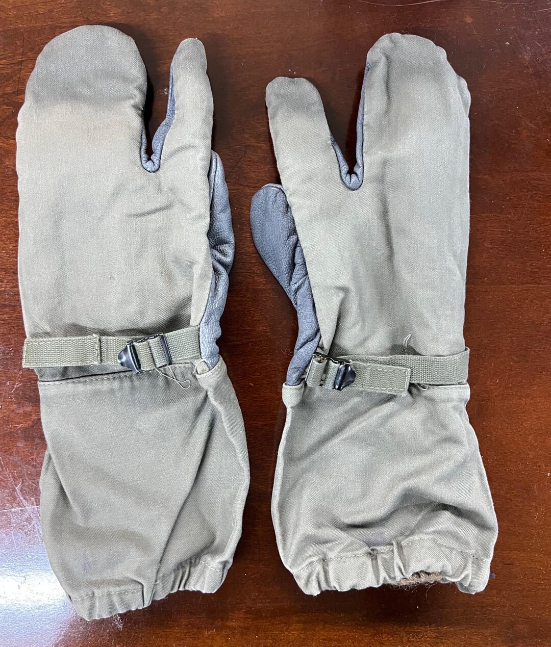 Vintage Military Trigger Finger Mittens Canvas & Leather Shell With ...