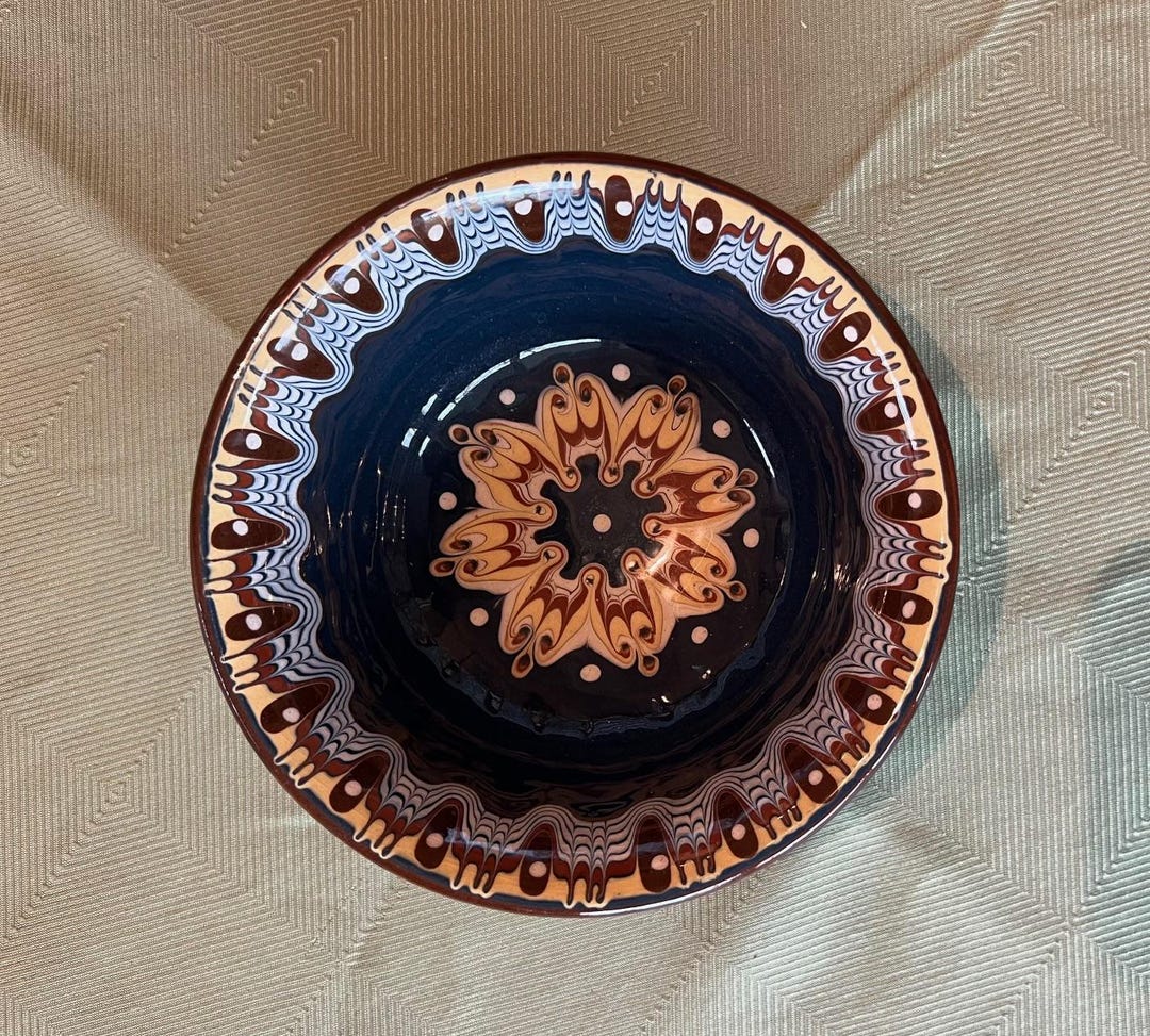 Vintage Bulgarian Redware Art Pottery Bowl Feathered Design 6 In - Etsy