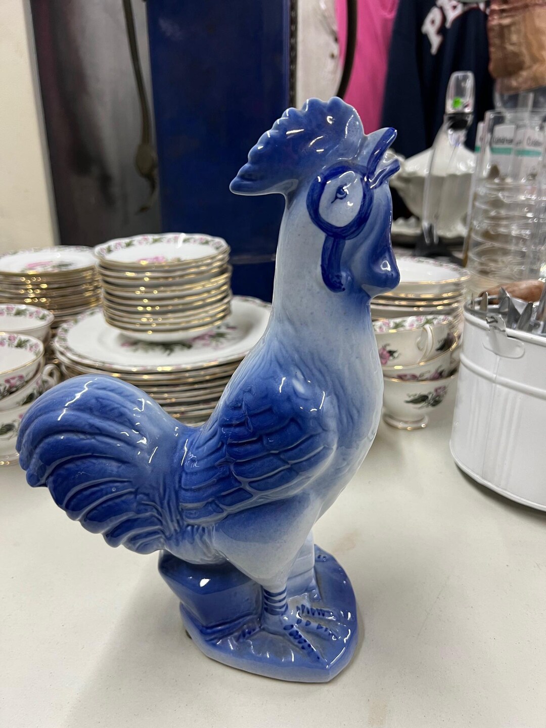 Vintage Porcelain Cobalt Blue & White Art Figurine Farmhouse Rooster - Etsy
