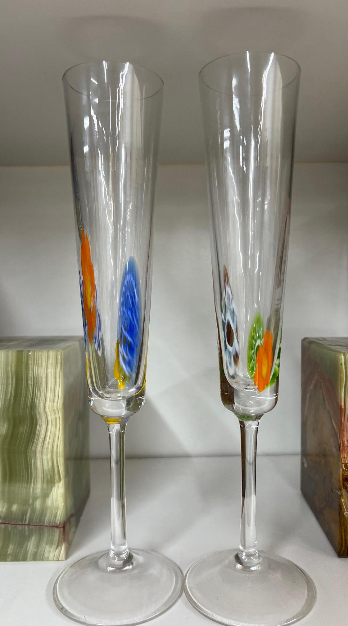 Otto Franek 'flora' Multicolored Millefiori Blown Art Glass Champagne ...