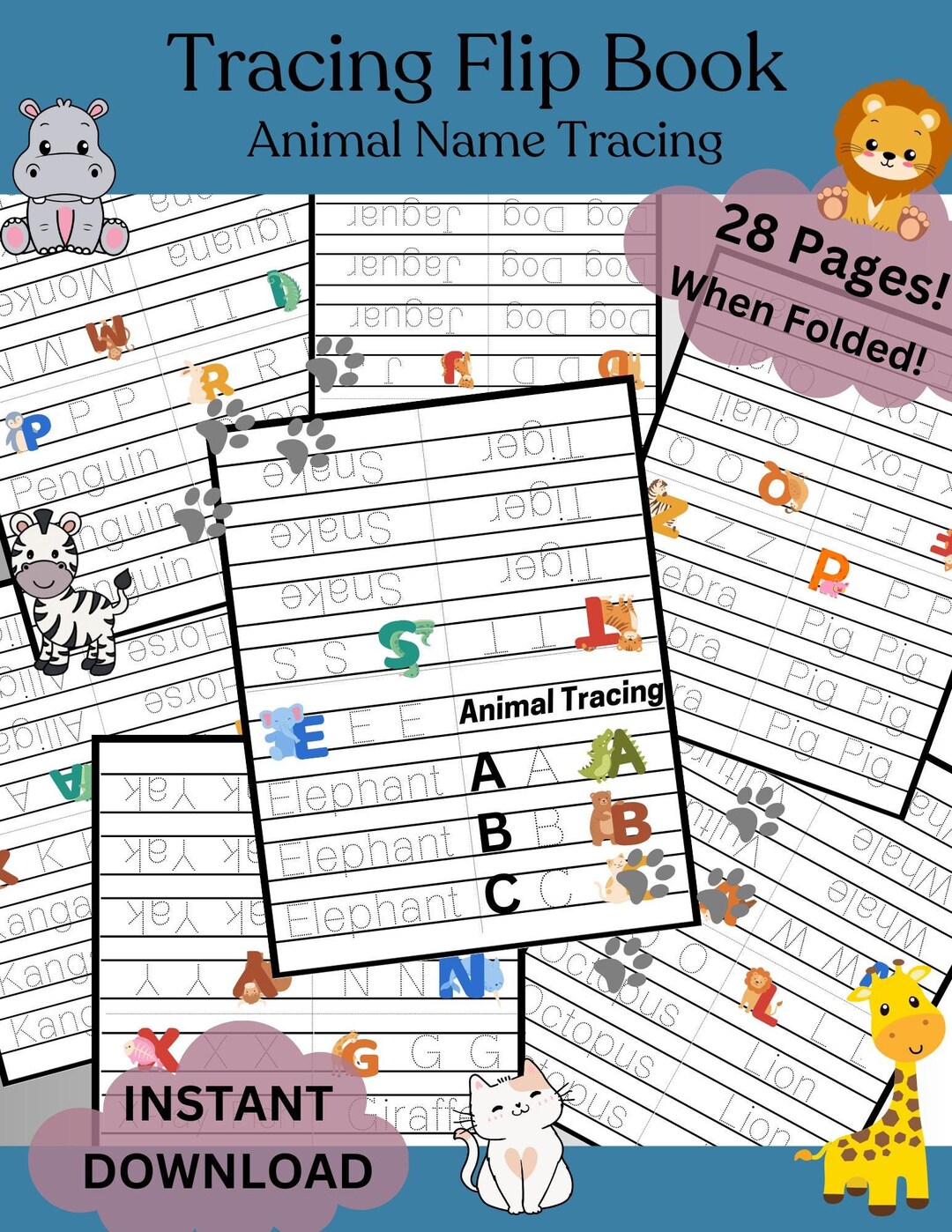 Animal Tracing Flipbook -learn to Write -practice Tracing and Spelling ...