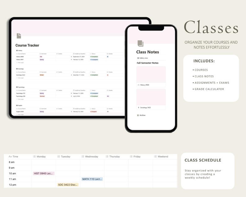 Notion University Template College Planner Notion Academic Notion ...