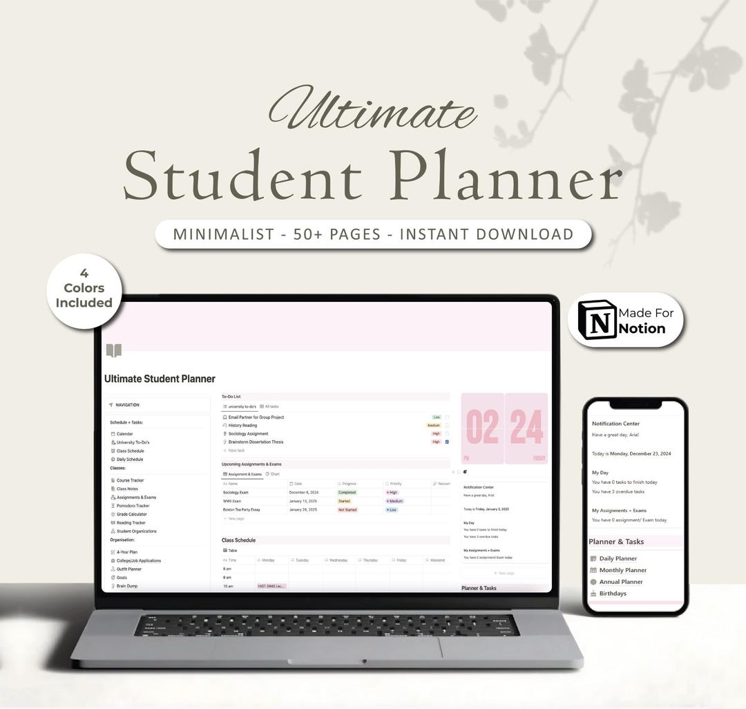 Notion Student Planner Template Academic Planner Notion Template ...