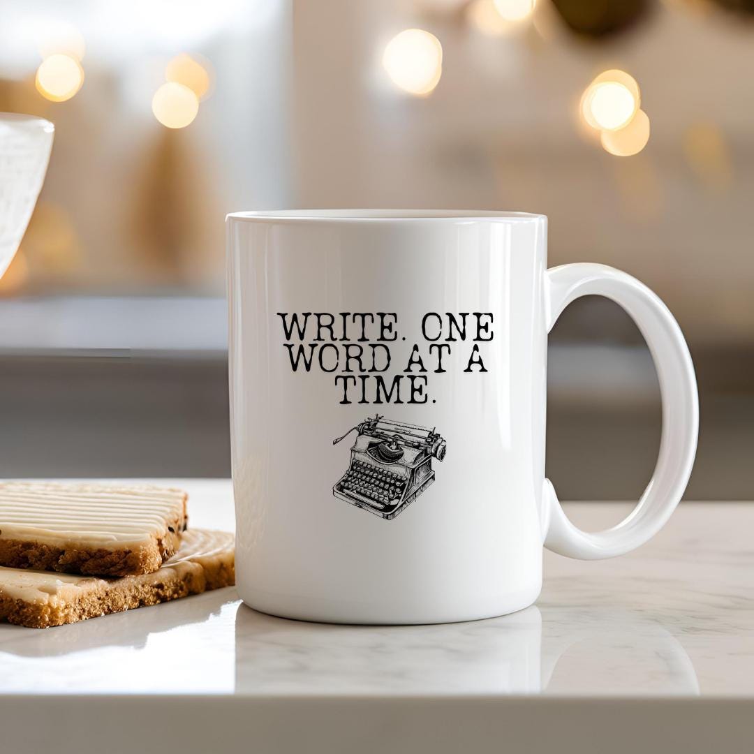 Writer's Inspirational White Ceramic Mug, Big Coffee Cup, Writing Mug ...