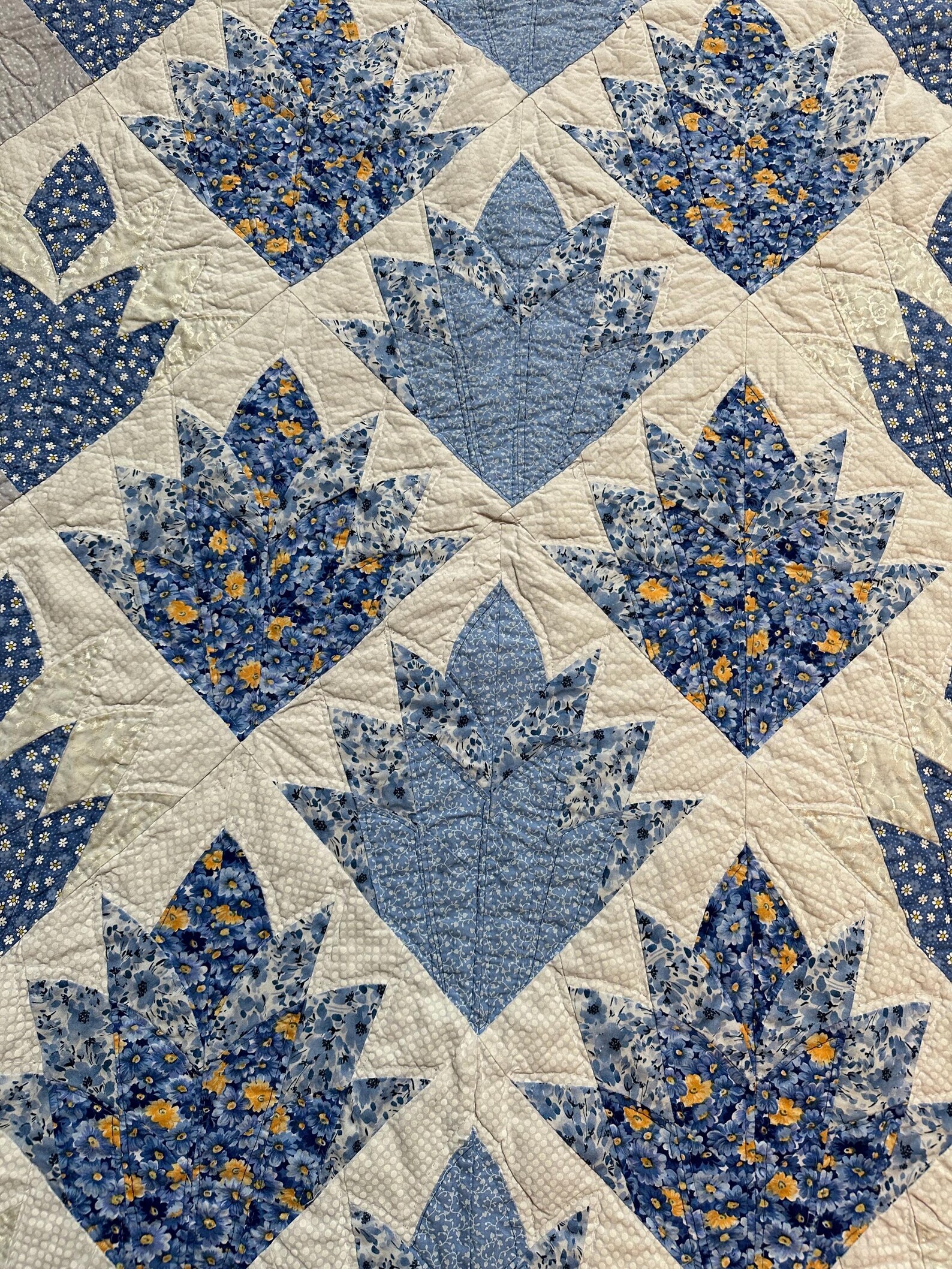 Cleopatra Fan Quilt // Gray W Light Blue // Throw // 47x64 // Machine ...