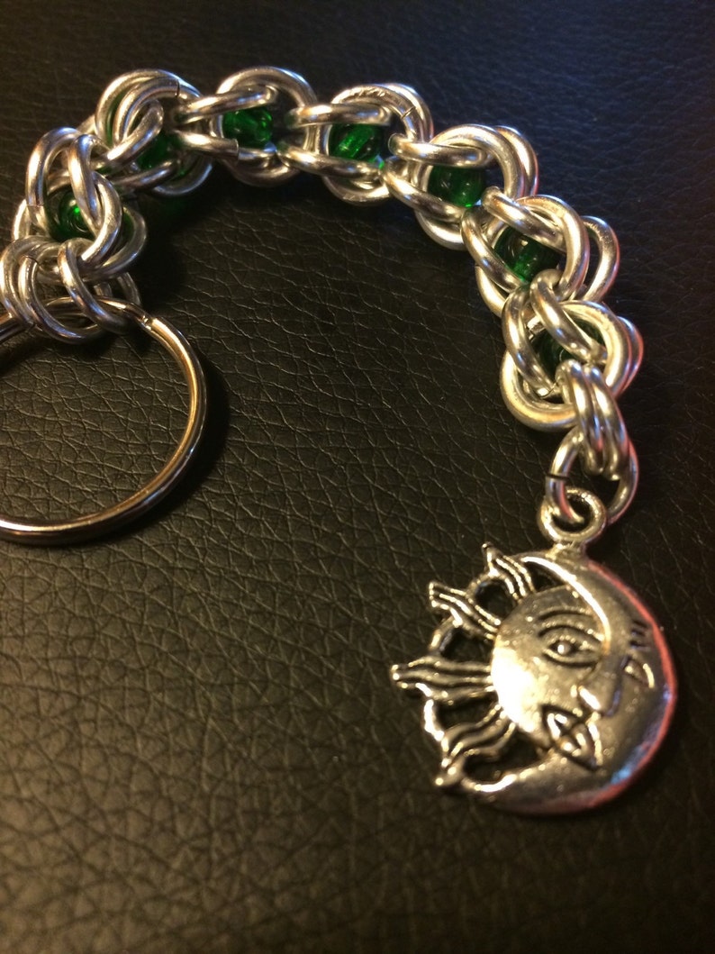Handmade Chainmaille Beaded Sun/ Moon Keychain - Etsy