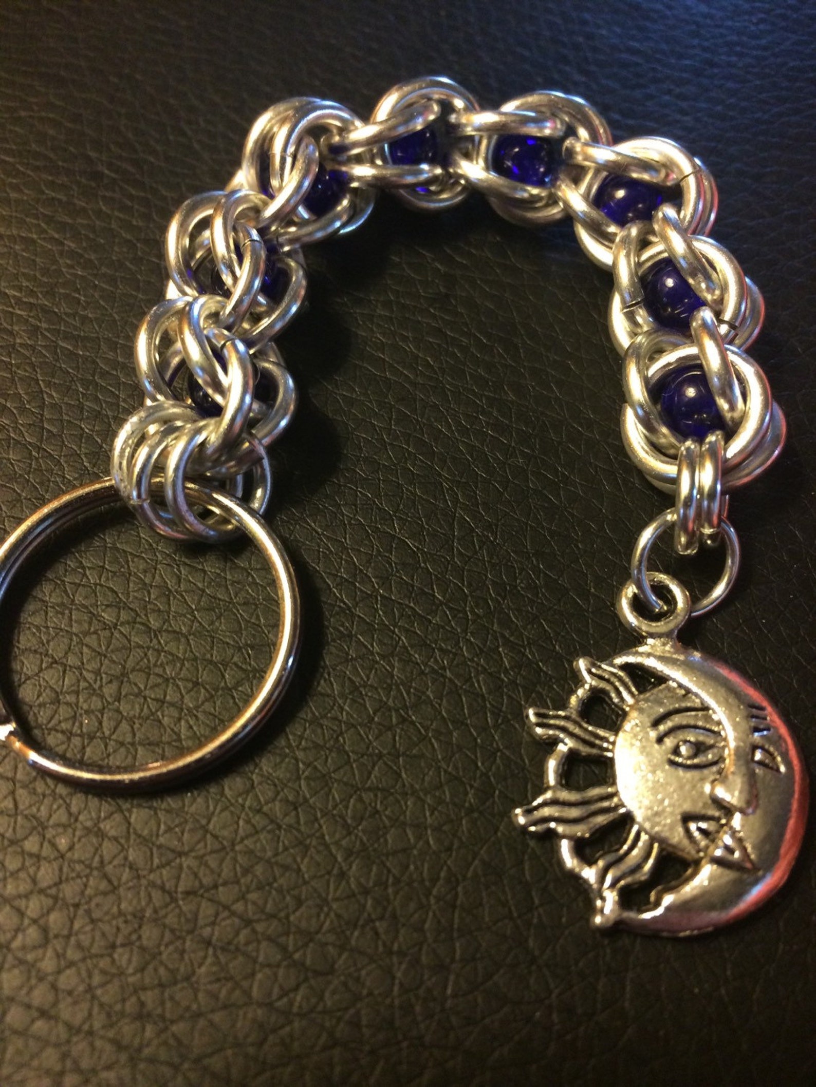 Handmade Chainmaille Beaded Sun/ Moon Keychain - Etsy