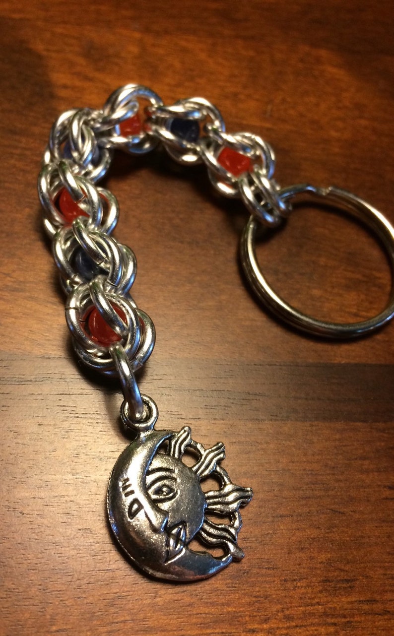 Handmade Chainmaille Beaded Sun/ Moon Keychain - Etsy
