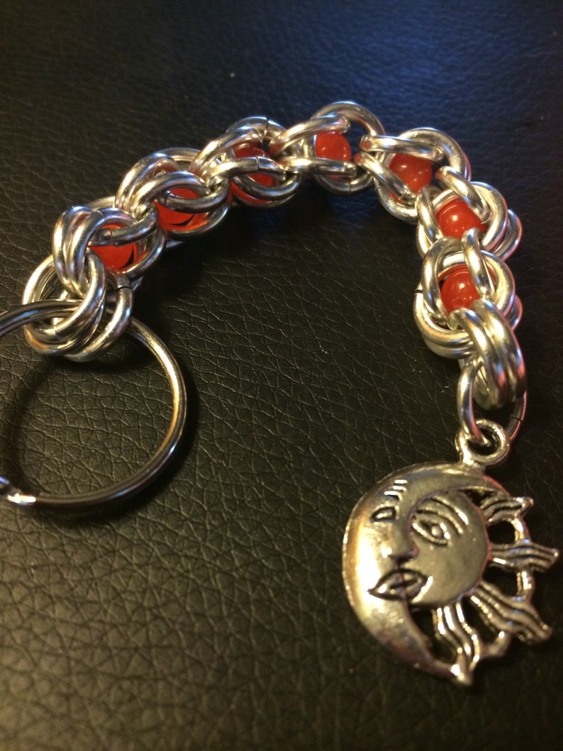Handmade Chainmaille Beaded Sun/ Moon Keychain - Etsy
