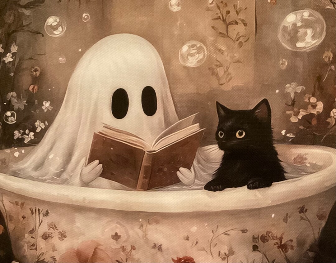Bubbles With Buddies A Ghost and His Black Kitty - Etsy
