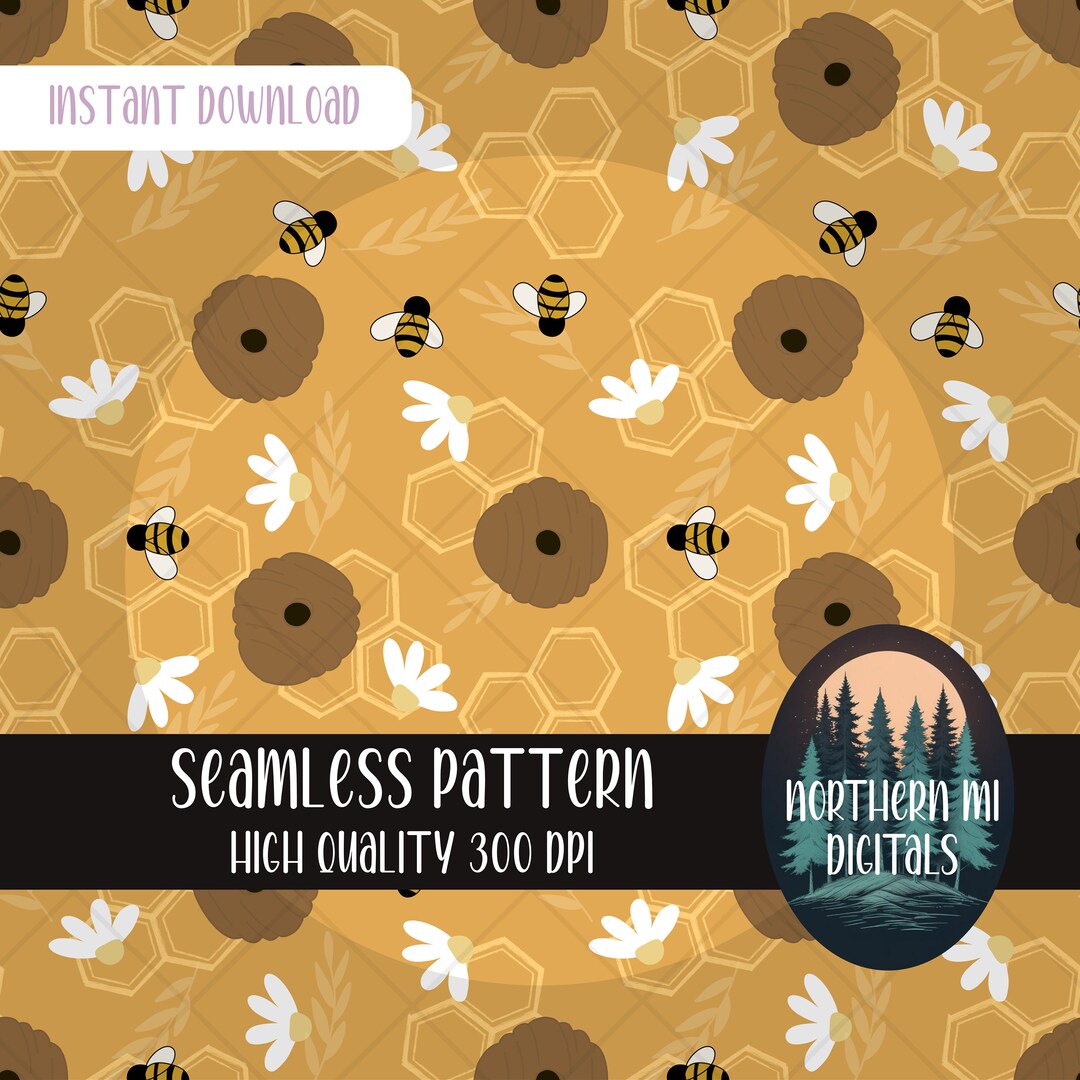 Honey Bee Seamless Pattern 300 DPI PNG Download for Digital Papers Vinyl Fabric Surface Design ...