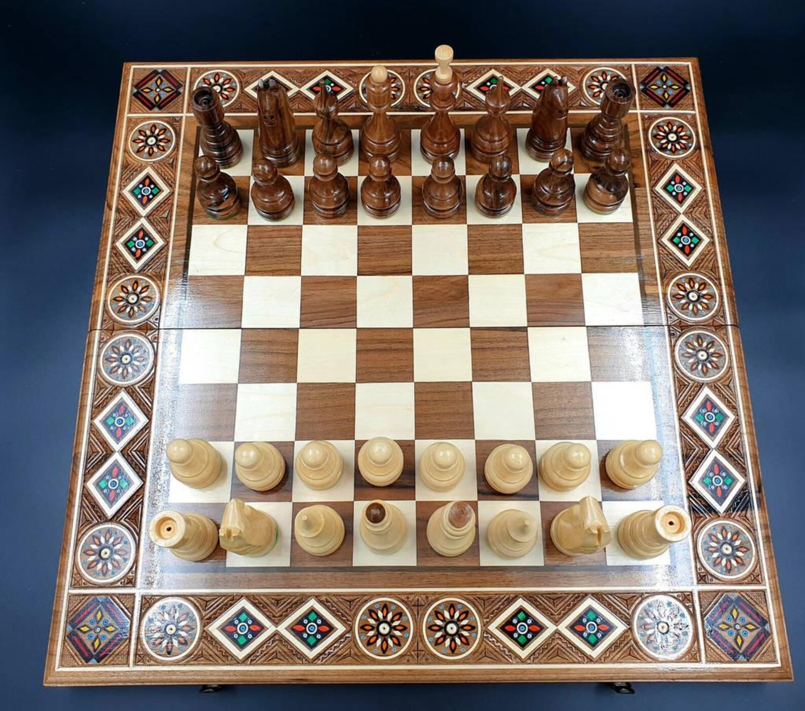 Handmade Wooden Chess Set With Inlaid Chessboard, 3-in-1 Chess ...