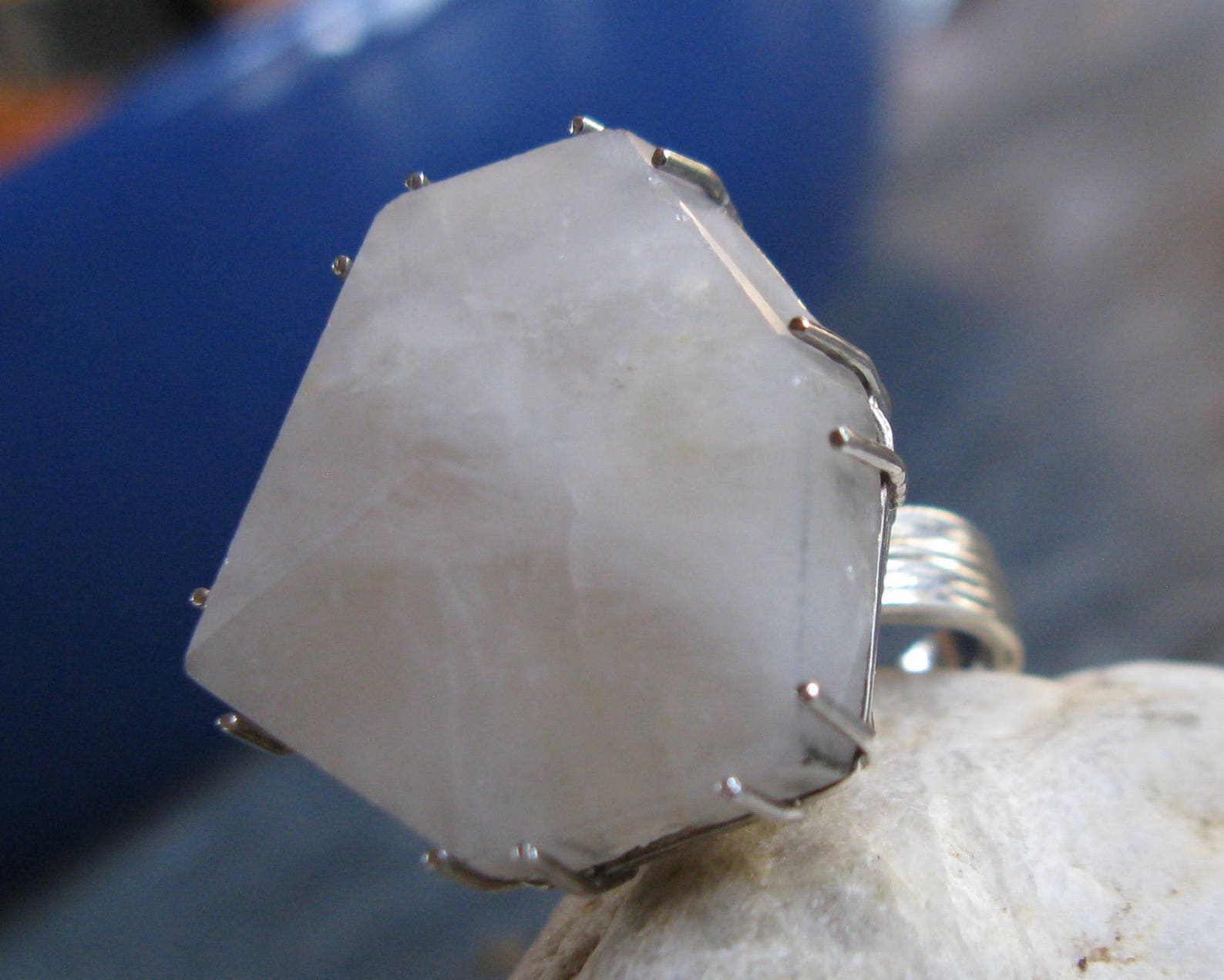 Faceted Milky Quartz in Silver Basket Setting Ring - Etsy