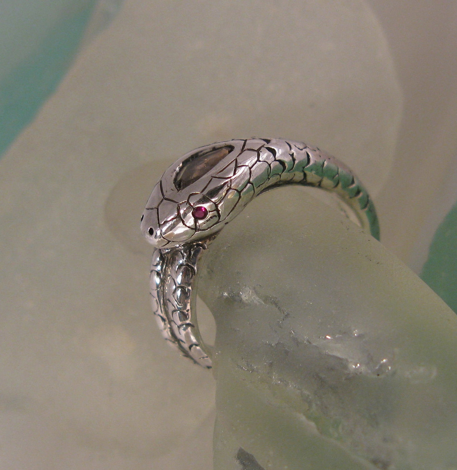 Snake Ring With Diamond and Rubies. PRICE REDUCED - Etsy