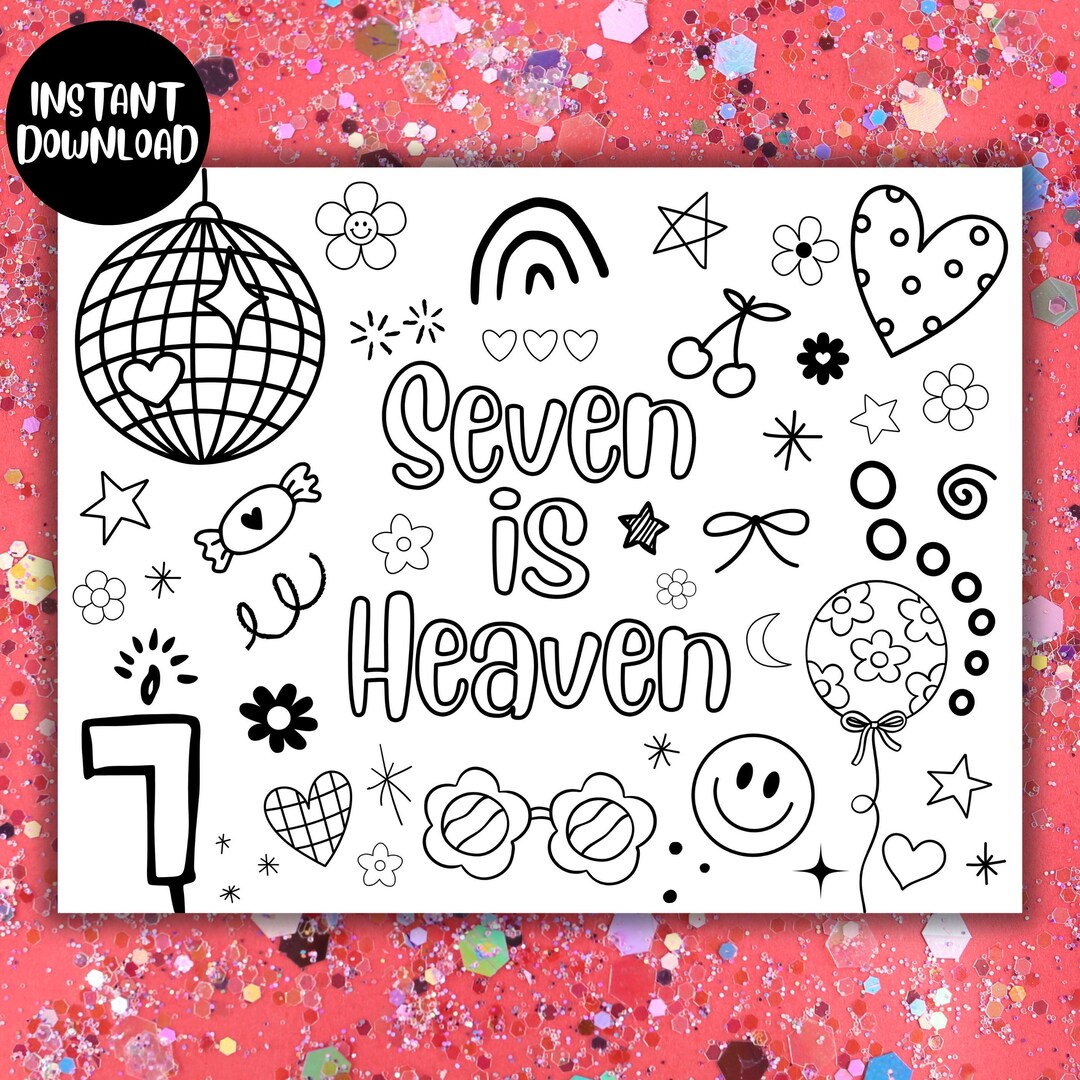 Seven is Heaven, Super Cute Preppy Birthday Coloring Sheet, Coloring ...